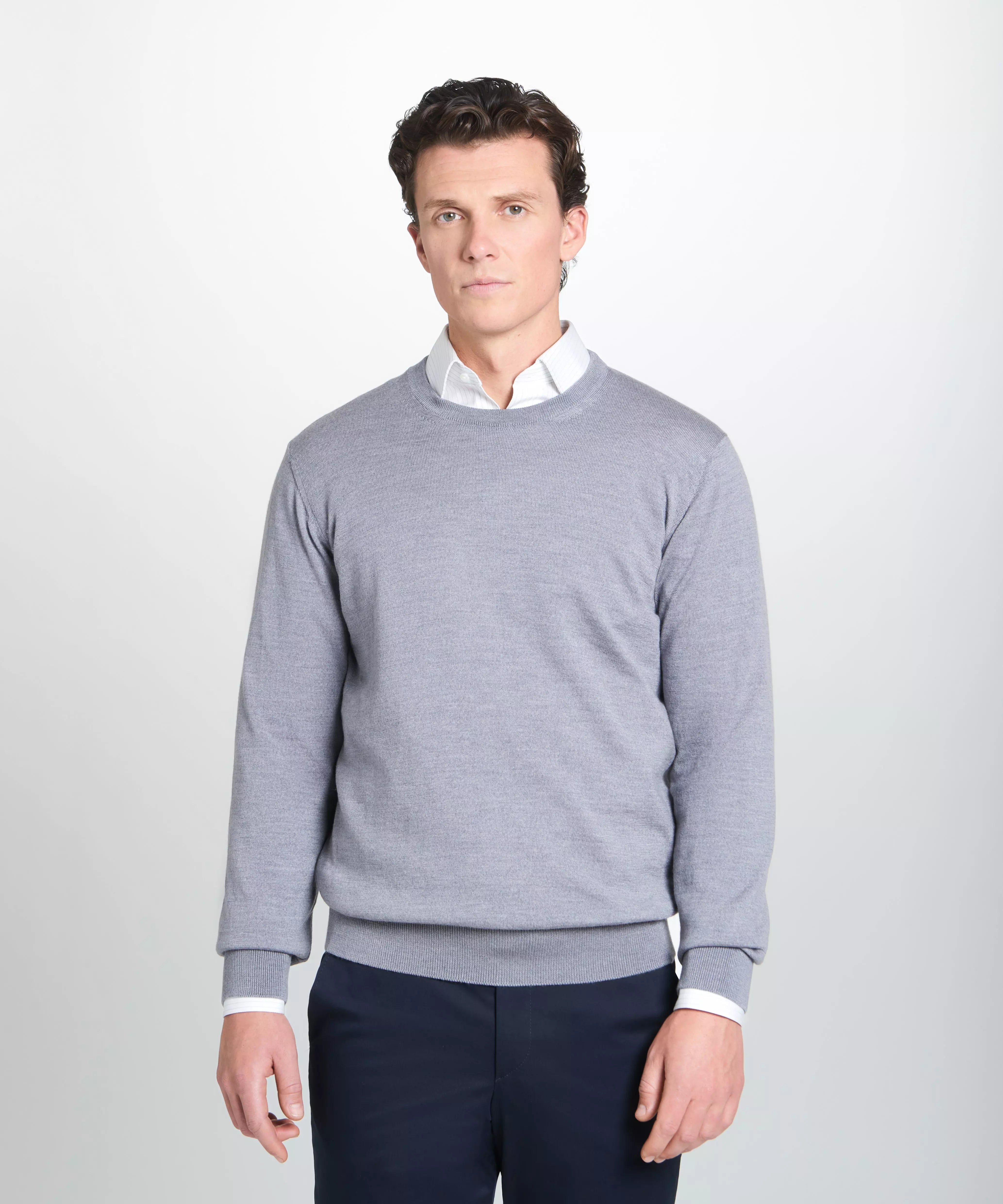 Pale Grey Merino Wool Crew Neck Sweater – Thomas Pink