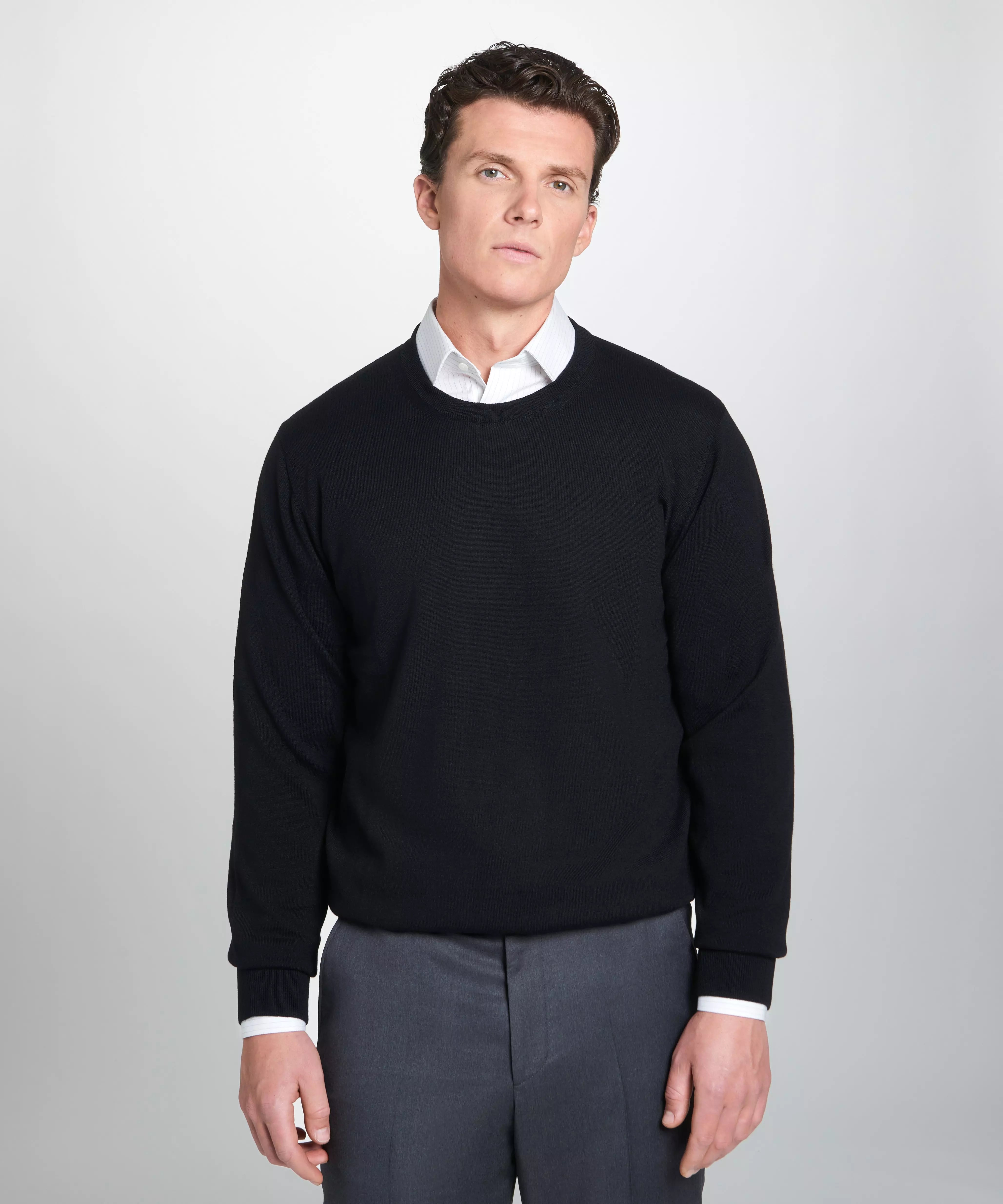 Black Merino Wool Crew Neck Sweater – Thomas Pink